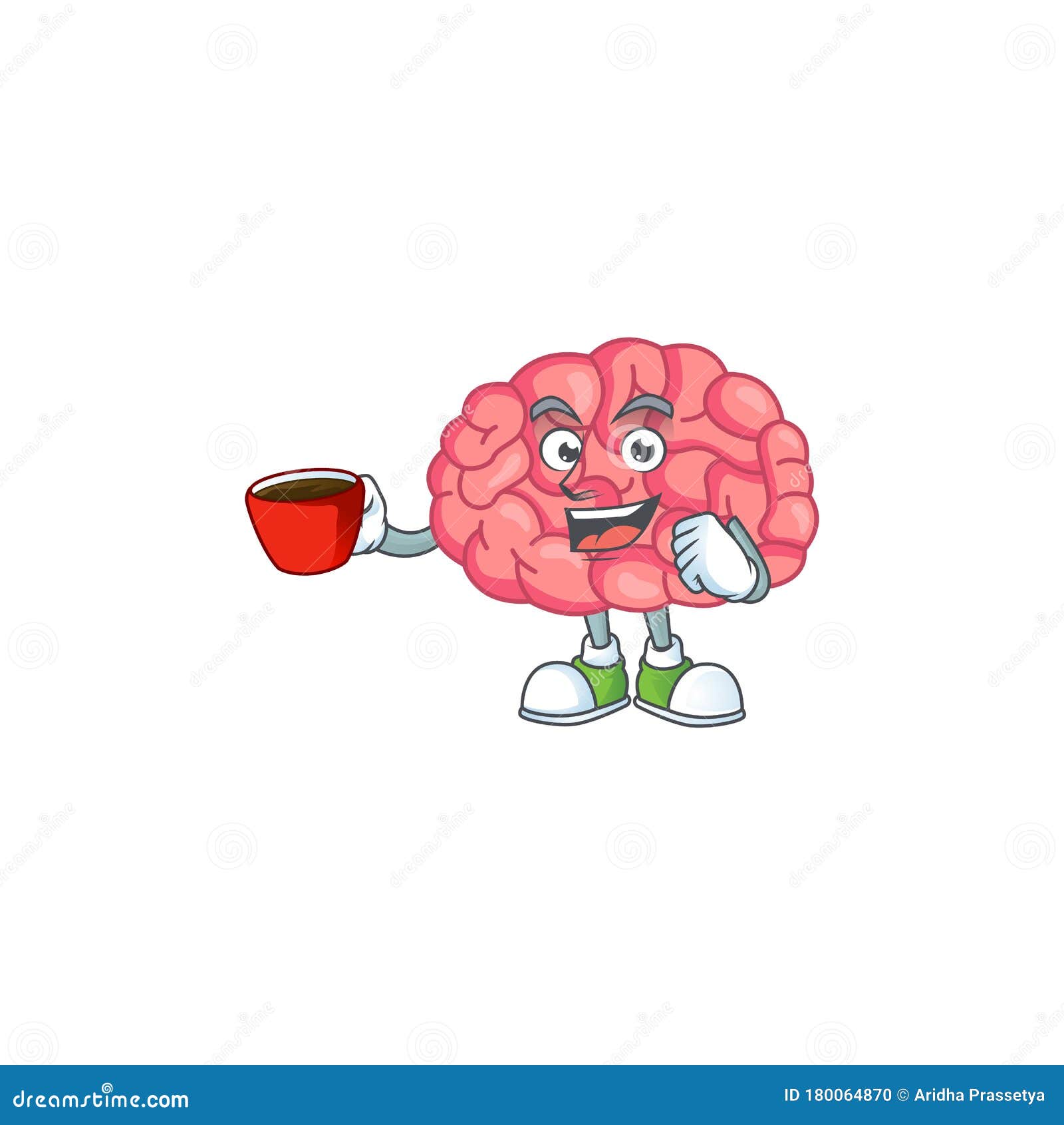 An Image Cartoon Character of Brain with a Cup of Coffee Stock Vector ...