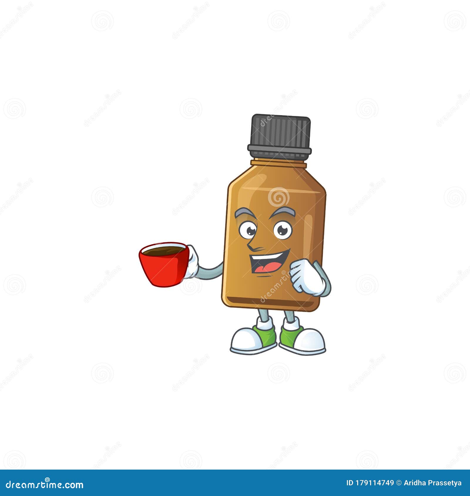An Image Cartoon Character of Syrup Cure Bottle with a Cup of Coffee ...