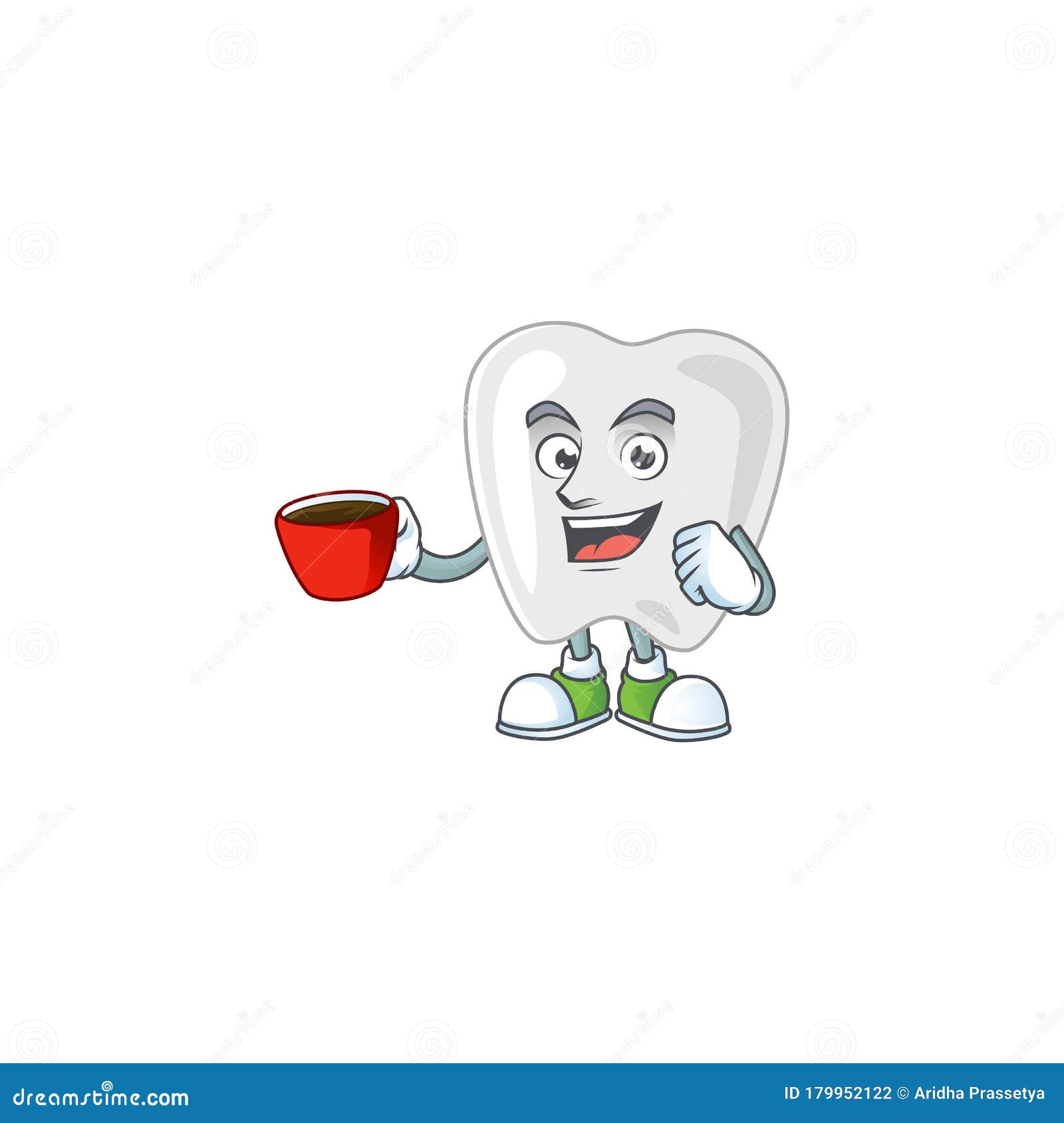 An Image Cartoon Character of Teeth with a Cup of Coffee Stock Vector ...