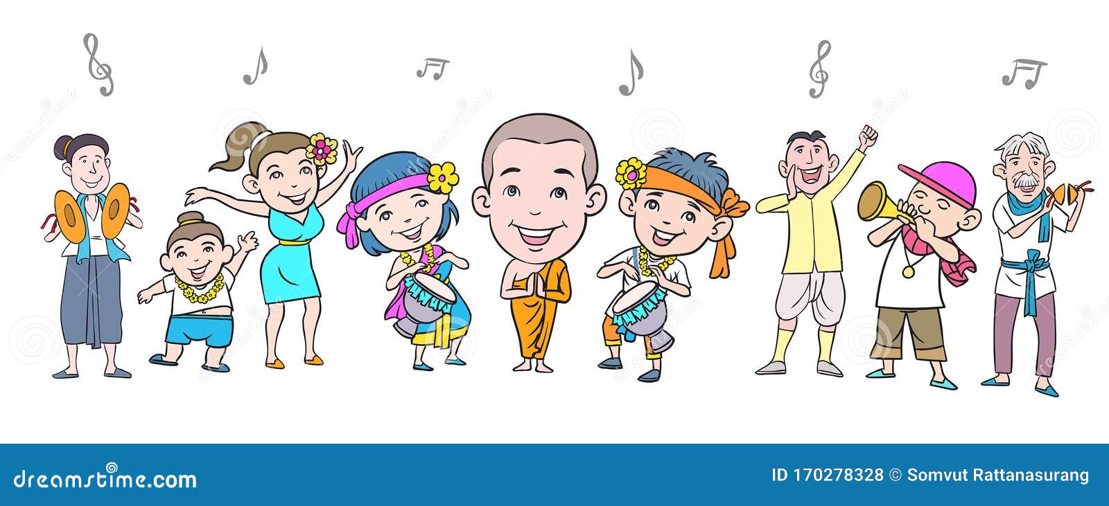 Image of Cartoon Characters Showing Various Gestures with Music Notes ...