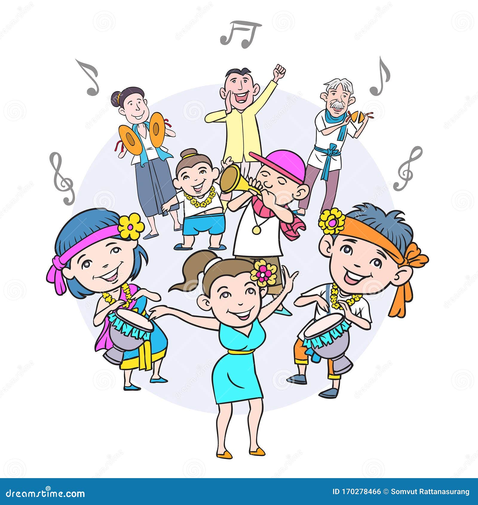 Image of Cartoon Characters Showing Various Gestures with Music Notes ...