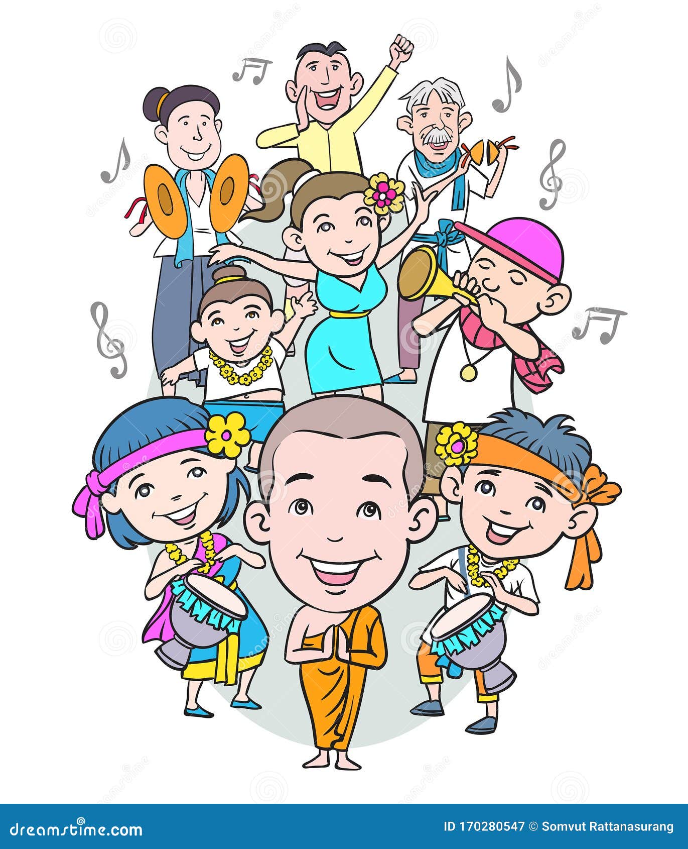 Image of Cartoon Characters Showing Various Gestures with Music Notes ...