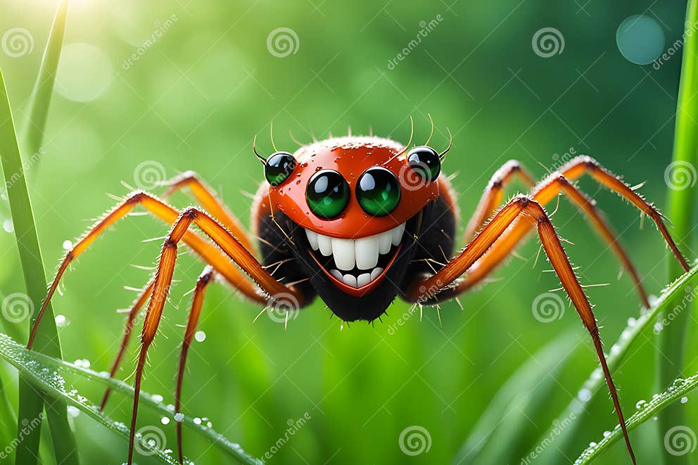 Image of Cartoon Jumping Spider Smiling Like Human Mouth Feature. Stock ...