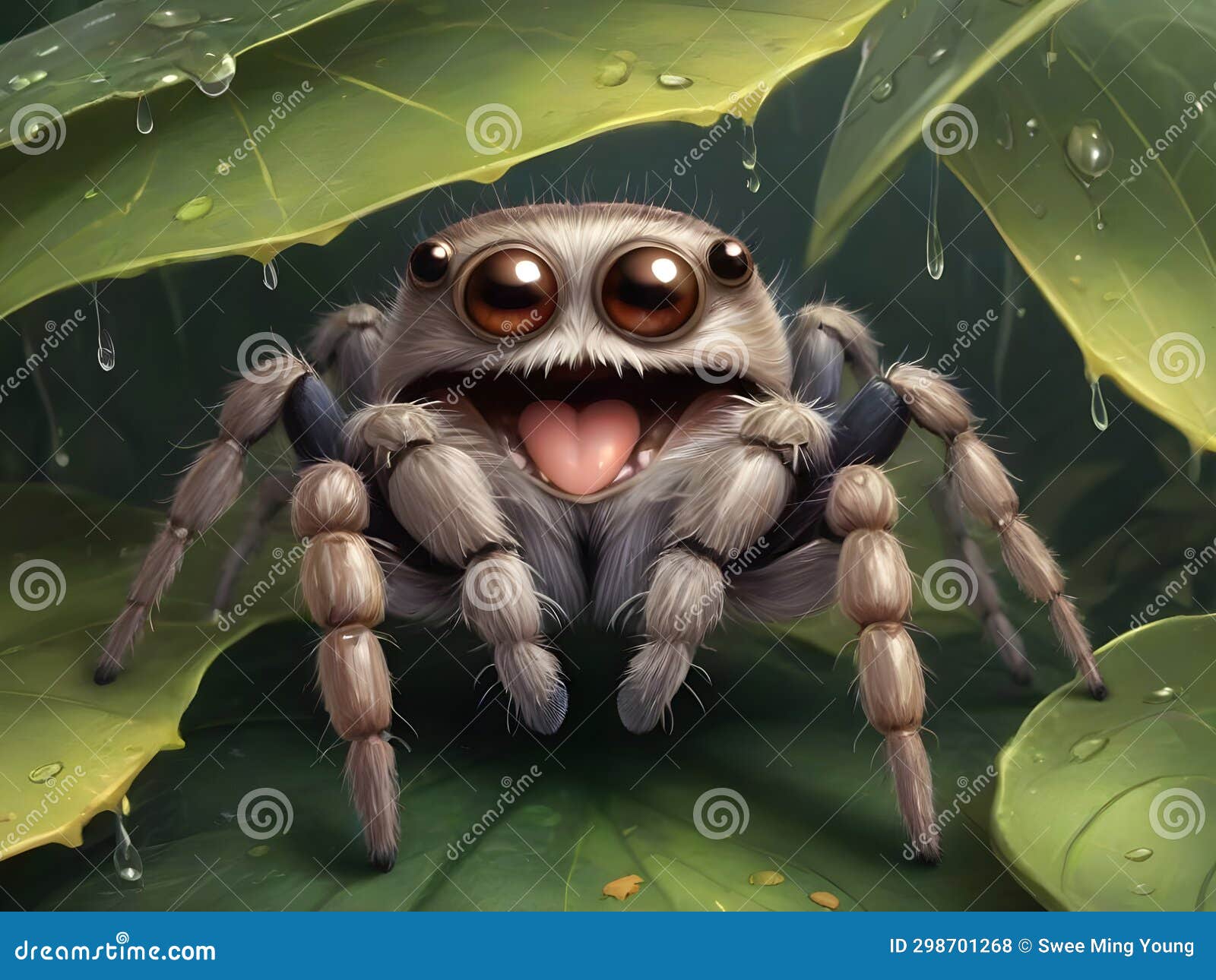 Image of Cartoon Jumping Spider Smiling Like Human Mouth Feature. Stock ...