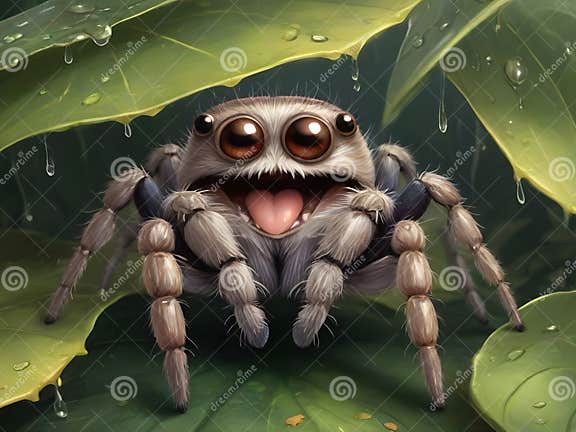 Image of Cartoon Jumping Spider Smiling Like Human Mouth Feature. Stock ...