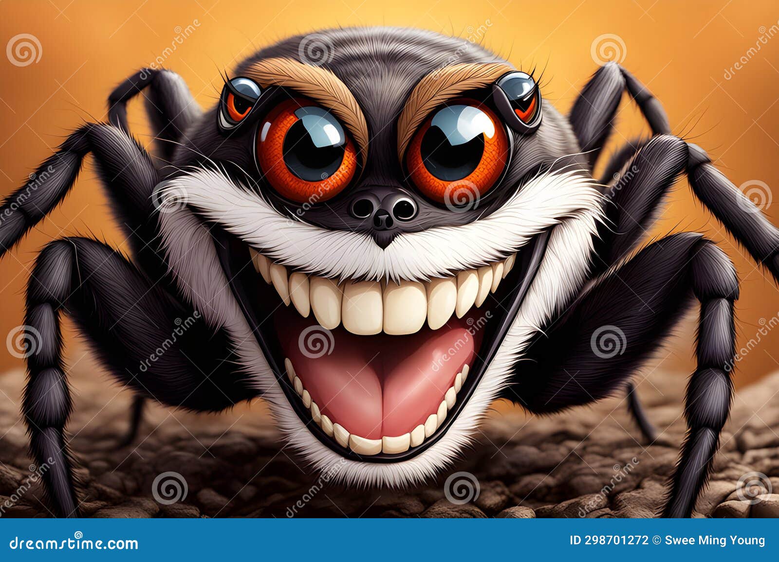 Image of Cartoon Jumping Spider Smiling Like Human Mouth Feature. Stock ...