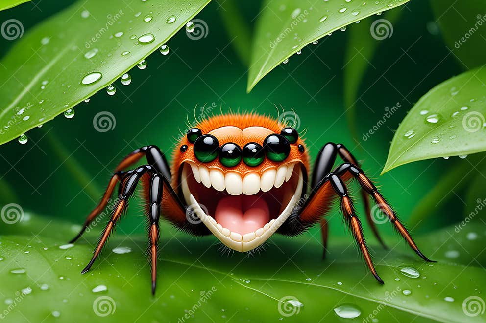 Image of Cartoon Jumping Spider Smiling Like Human Mouth Feature. Stock ...