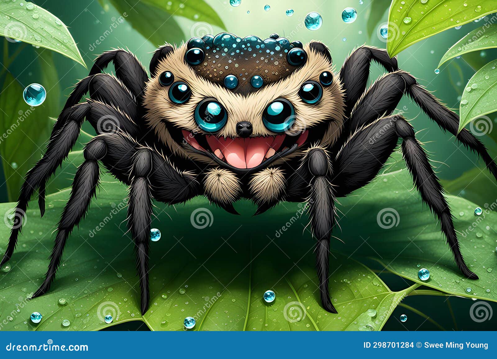 Image of Cartoon Jumping Spider Smiling Like Human Mouth Feature. Stock ...