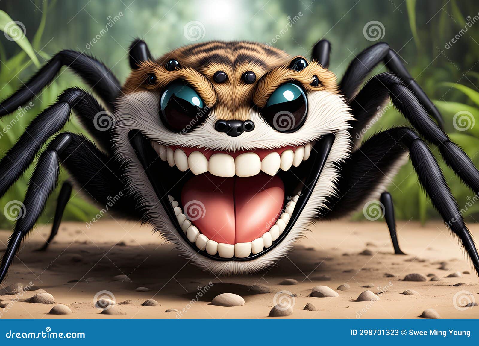 Image of Cartoon Jumping Spider Smiling Like Human Mouth Feature. Stock ...