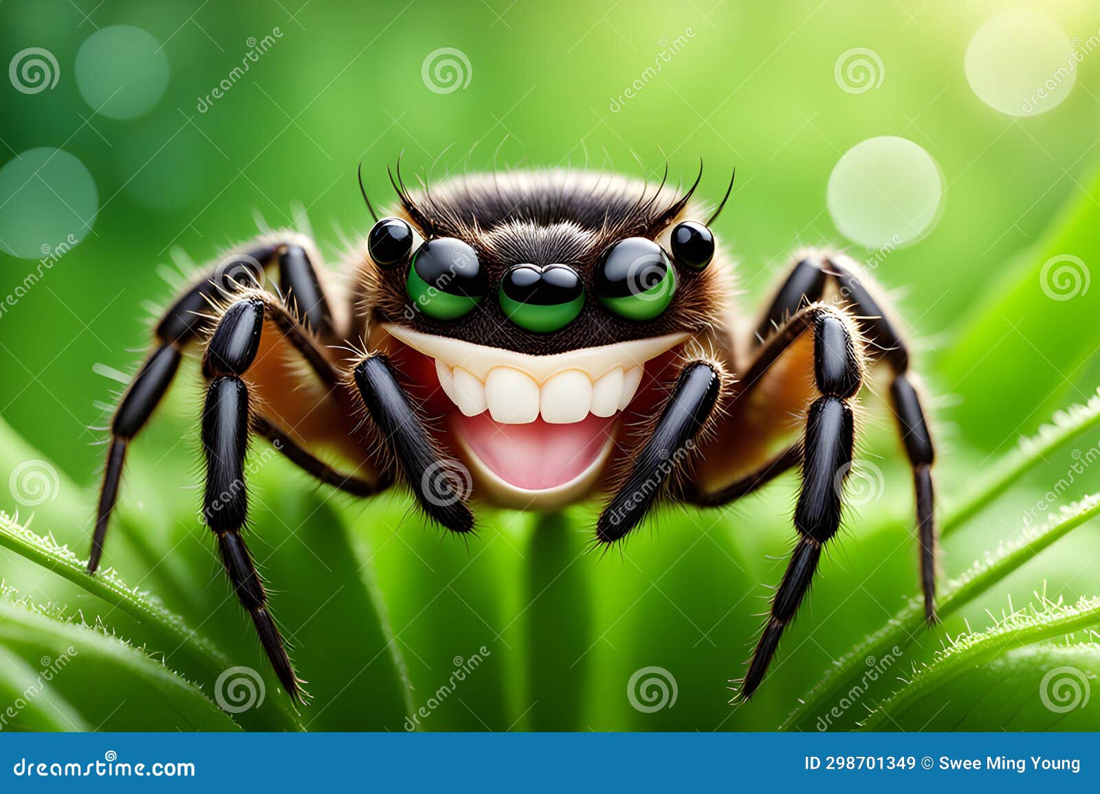 Image of Cartoon Jumping Spider Smiling Like Human Mouth Feature. Stock ...
