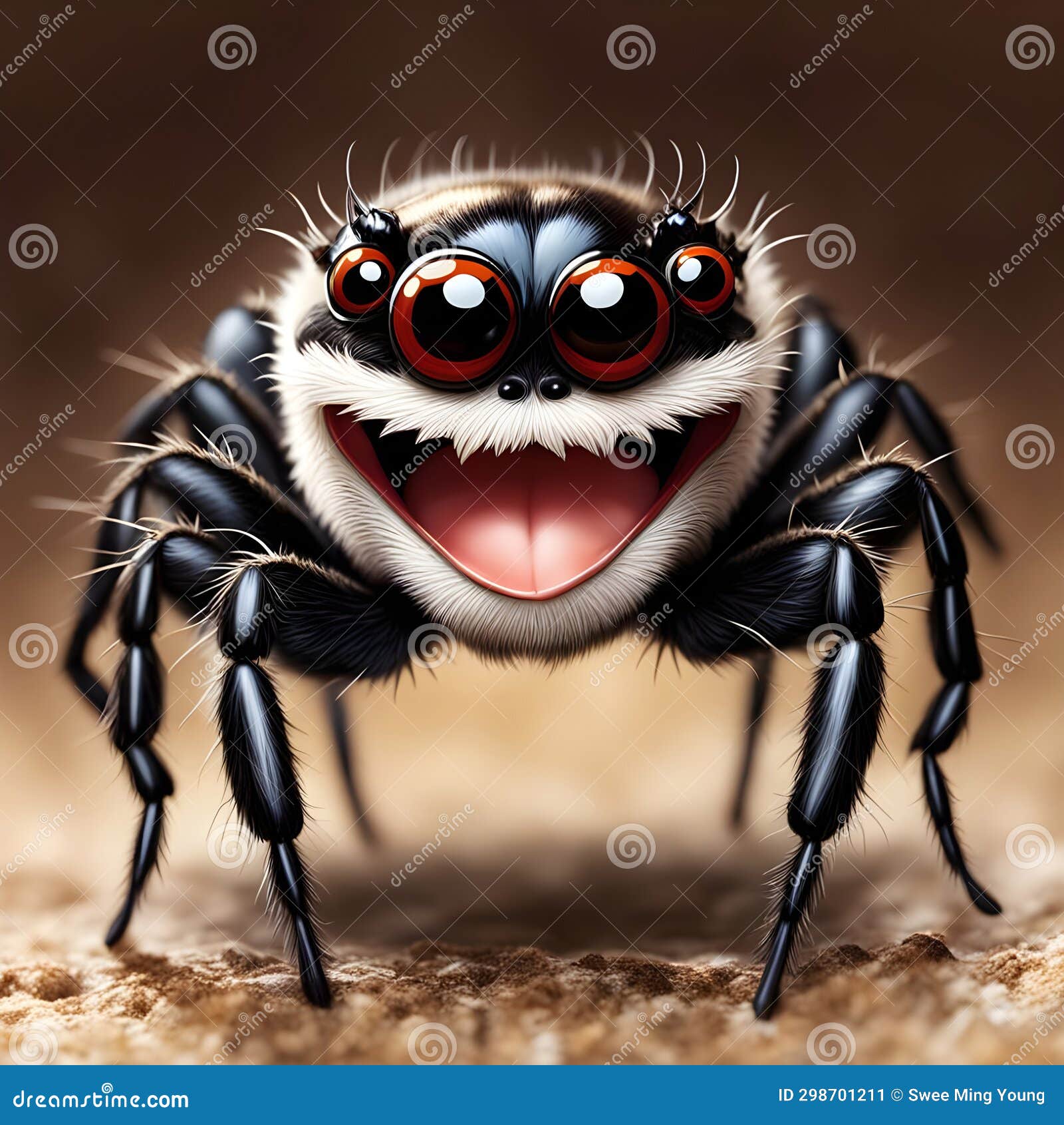 Image of Cartoon Jumping Spider Smiling Like Human Mouth Feature. Stock ...