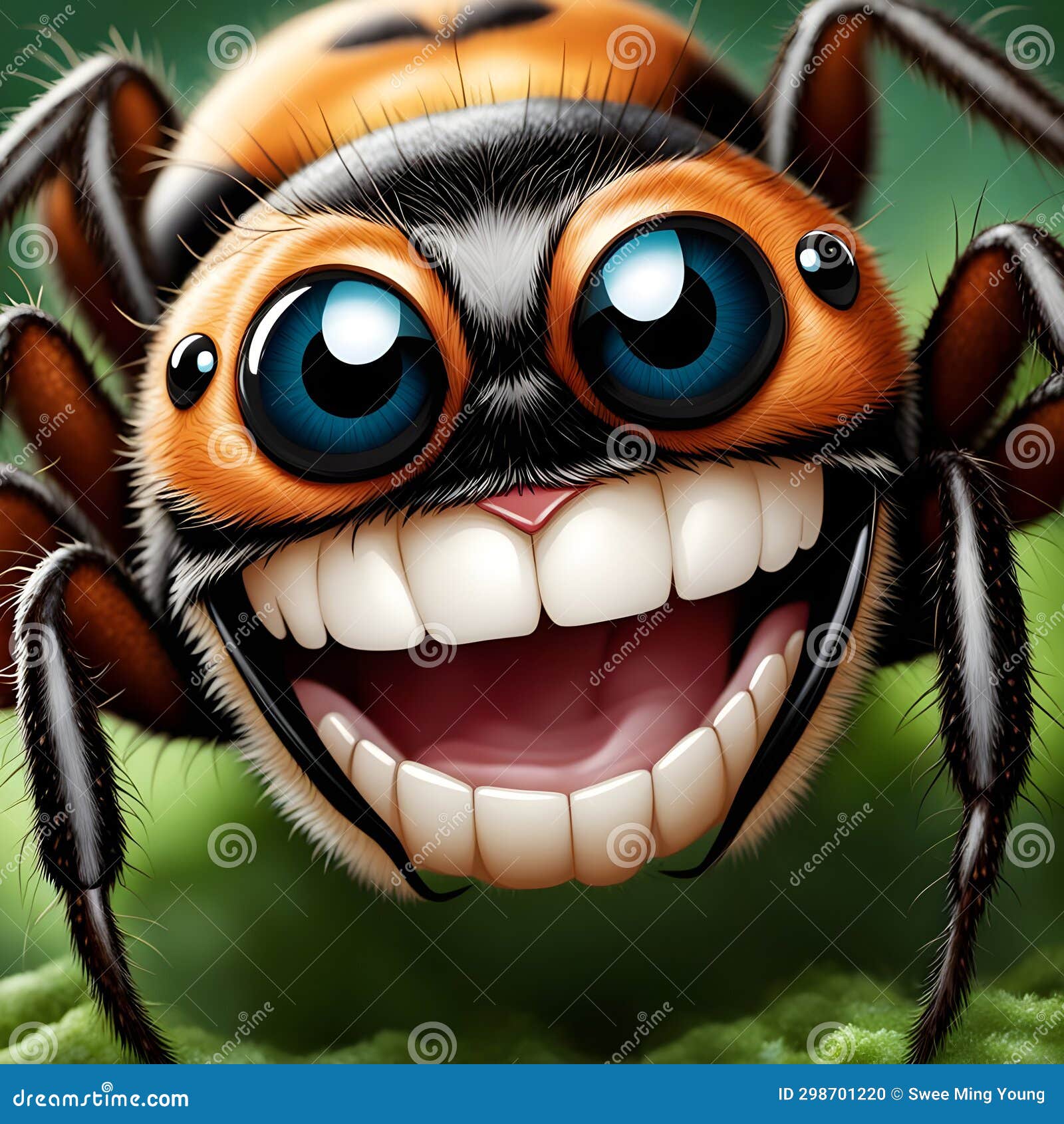 Image of Cartoon Jumping Spider Smiling Like Human Mouth Feature. Stock ...