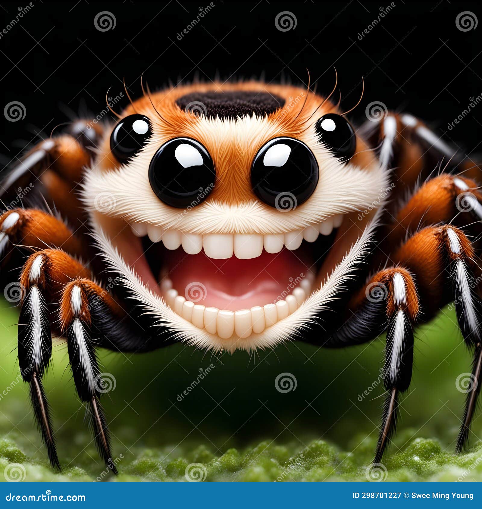 Image of Cartoon Jumping Spider Smiling Like Human Mouth Feature. Stock ...