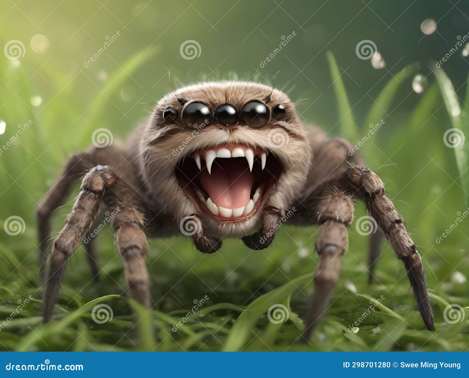 Image of Cartoon Jumping Spider Smiling Like Human Mouth Feature. Stock ...