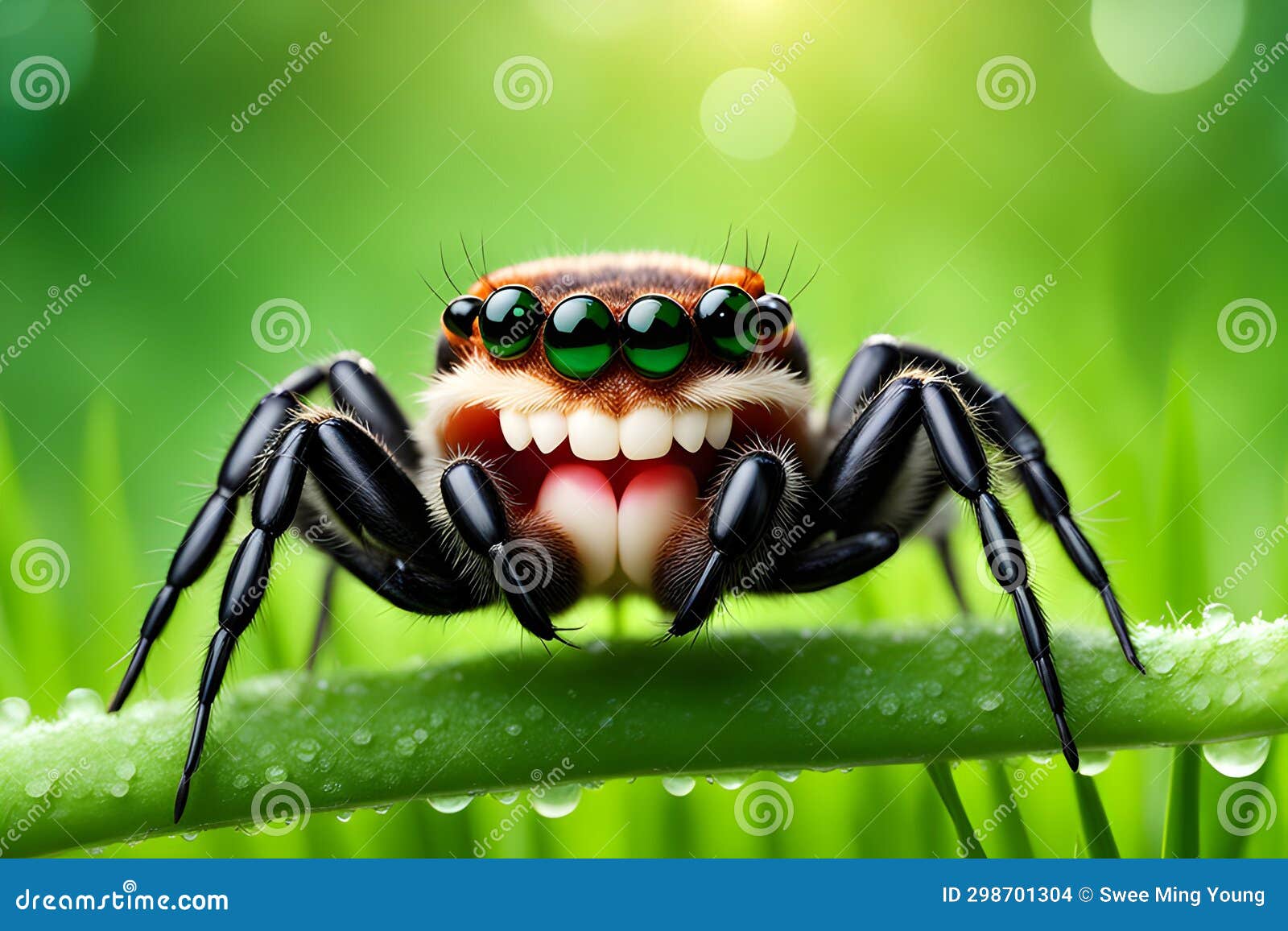 Image of Cartoon Jumping Spider Smiling Like Human Mouth Feature. Stock ...