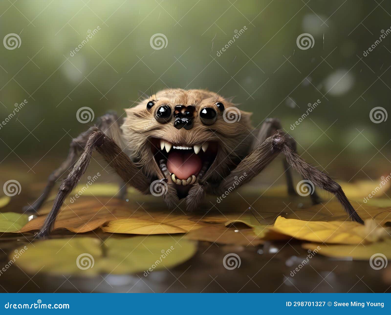 Image of Cartoon Jumping Spider Smiling Like Human Mouth Feature. Stock ...