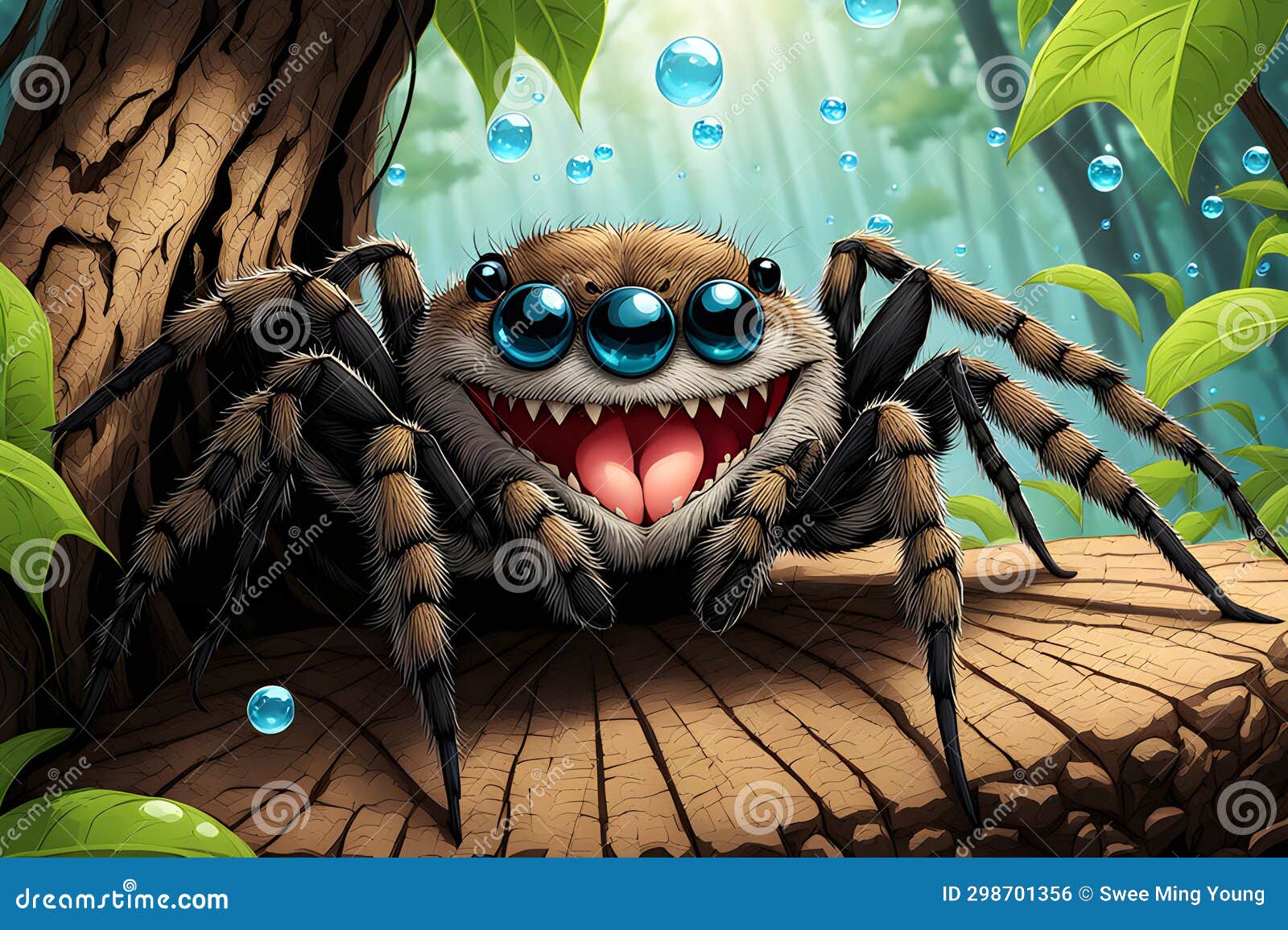 Image of Cartoon Jumping Spider Smiling Like Human Mouth Feature. Stock ...