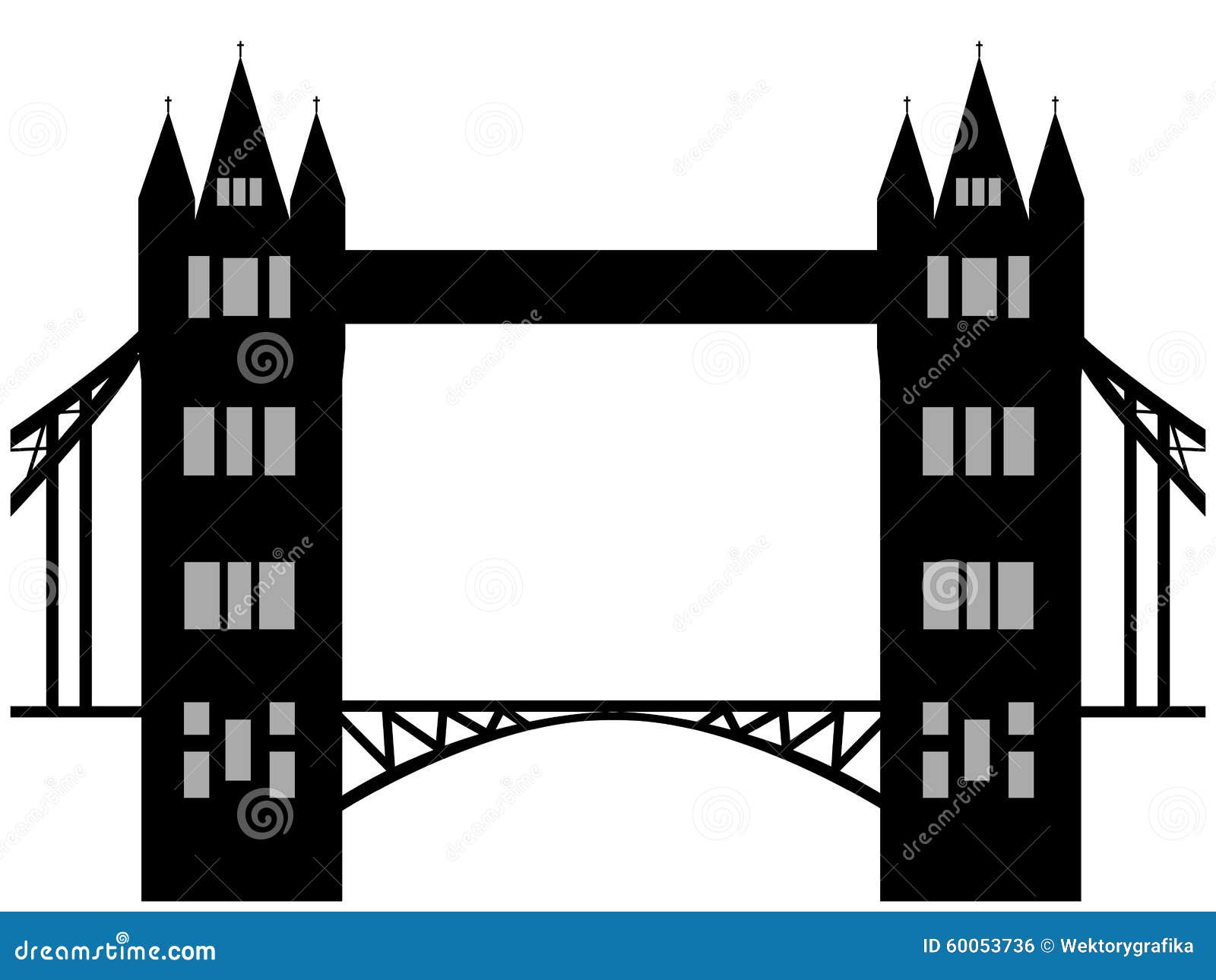 Image of Cartoon Tower Bridge Silhouette. Vector Illustration on White ...