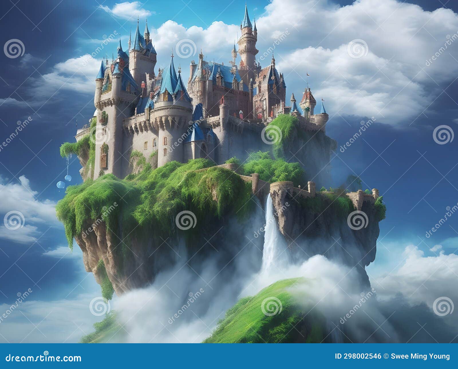 Image of a Castle in the Middle of Magic Mountain Floating on Fluffy ...