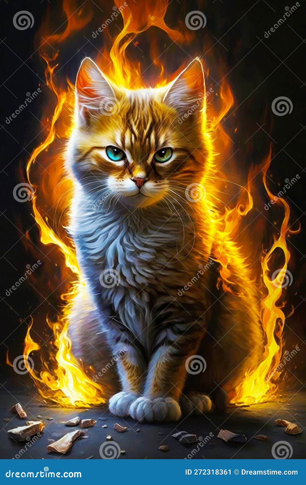 Image of Cat Sitting in Front of Fireball with Its Eyes Wide Open ...