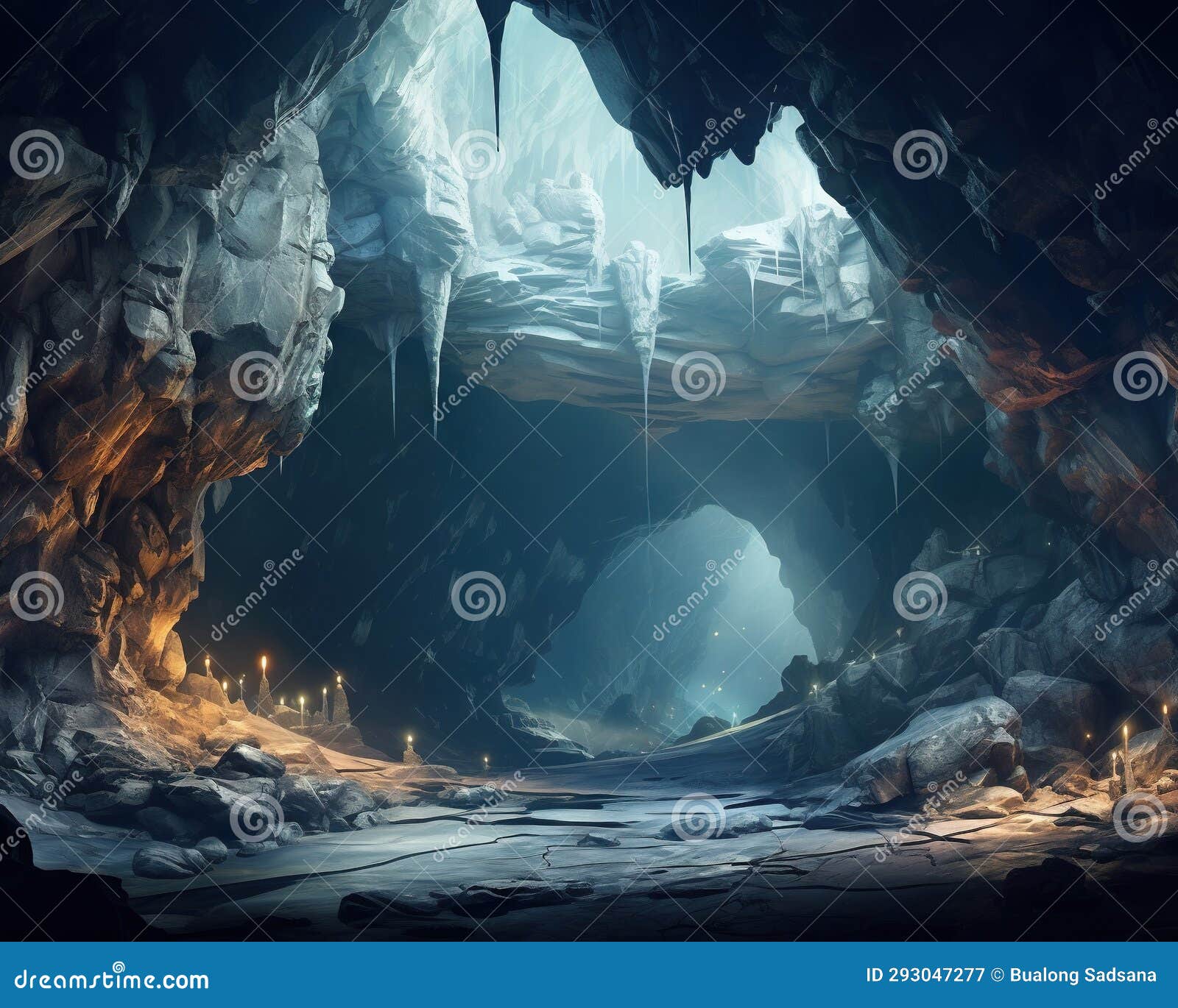 Cave Cave Has a Big Underground Cavern with Huge Rocks. Stock Illustration - Illustration of ...