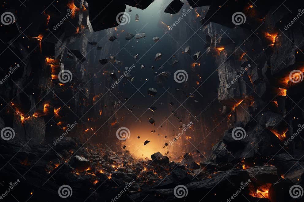 An Image of a Cave Filled with Fire and Rocks Stock Illustration ...