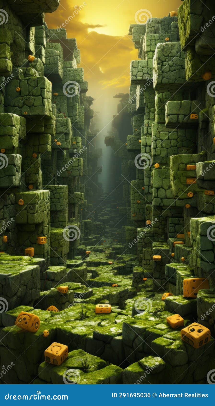 An Image of a Cave with Lots of Stone Blocks Stock Illustration ...