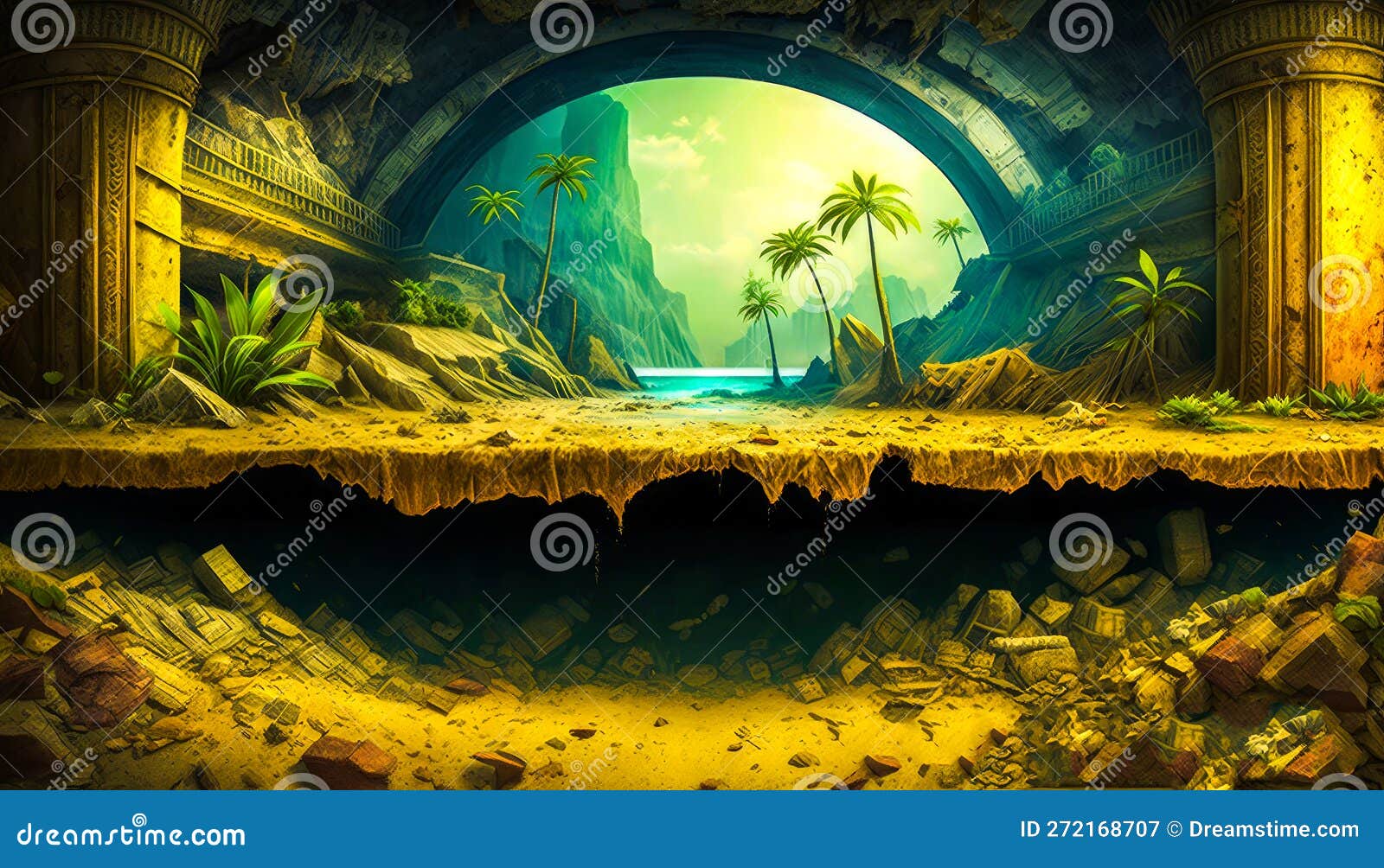 An Image of Cave with Palm Trees in the Background. Generative AI Stock ...
