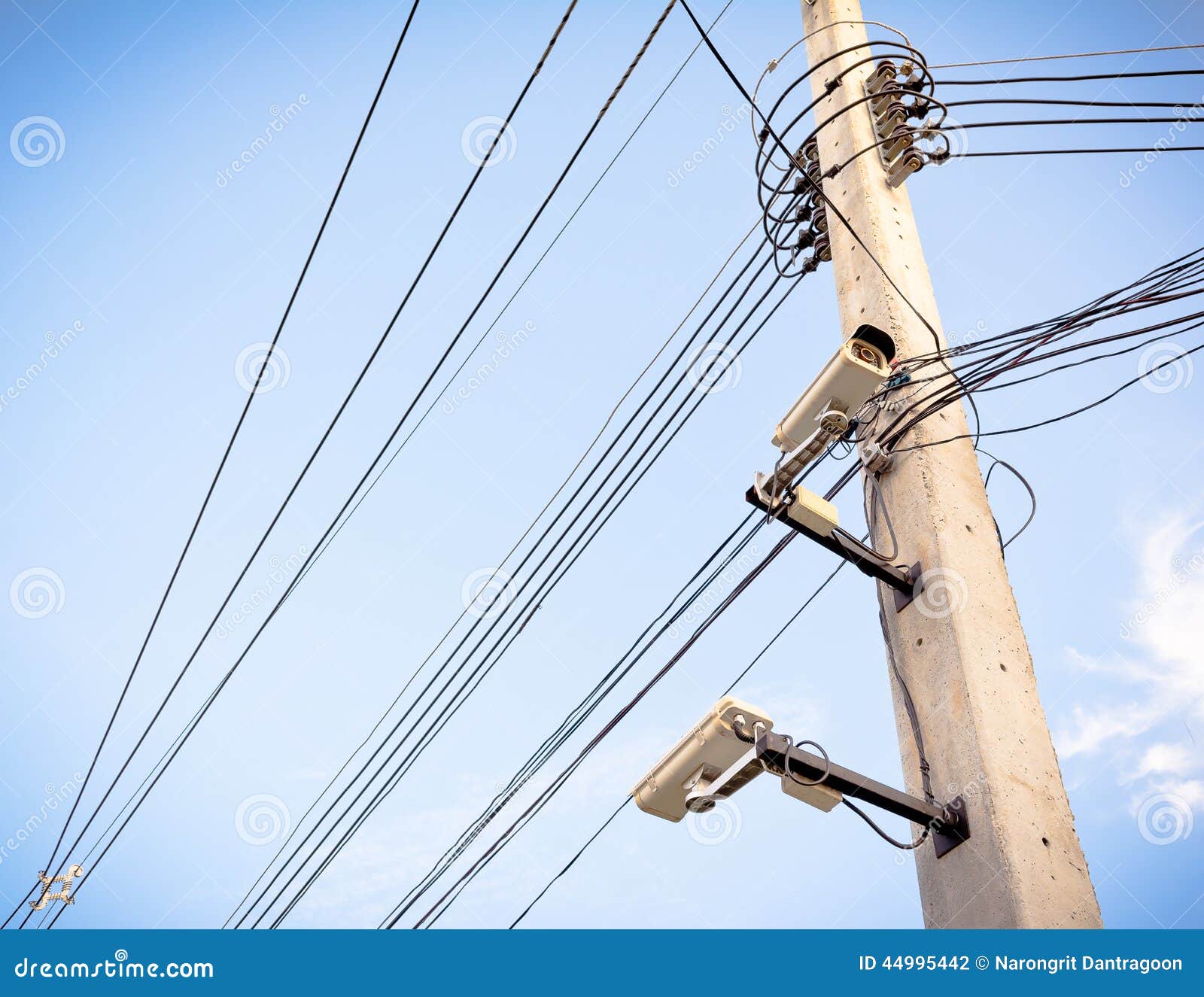 Image of Cctv Camera on Electric Pole Stock Photo - Image of cable ...