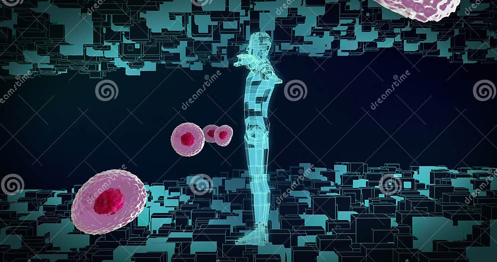 Image of Cells and Digital Human on Black Background Stock Illustration ...