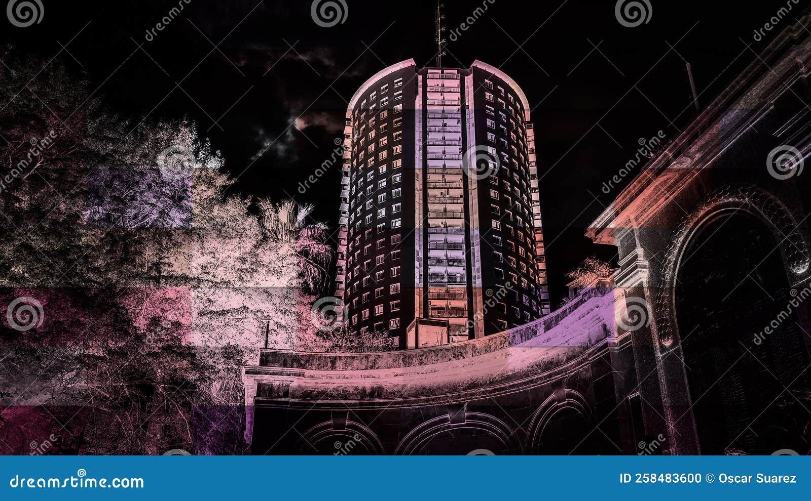 Image with Central Building, at Night Very Colorful Graphic Stock Photo ...