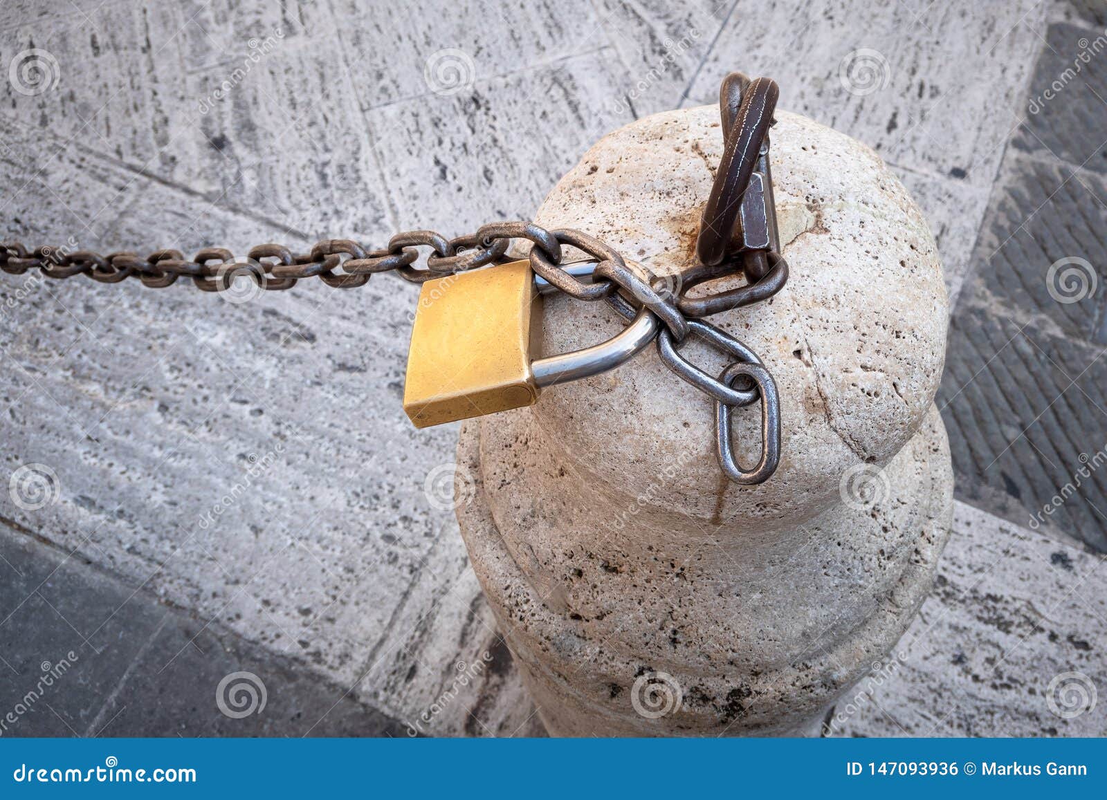 Chain with a Lock on a Stone Pillar Stock Photo - Image of metal, floor ...