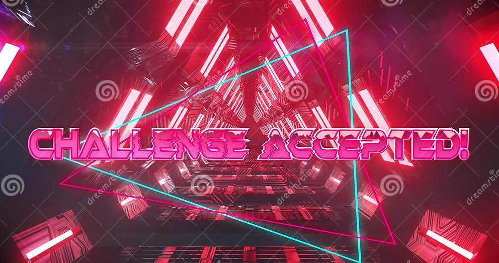 Image of Challenge Accepted Text Banner Over Neon Red Glowing Tunnel in ...