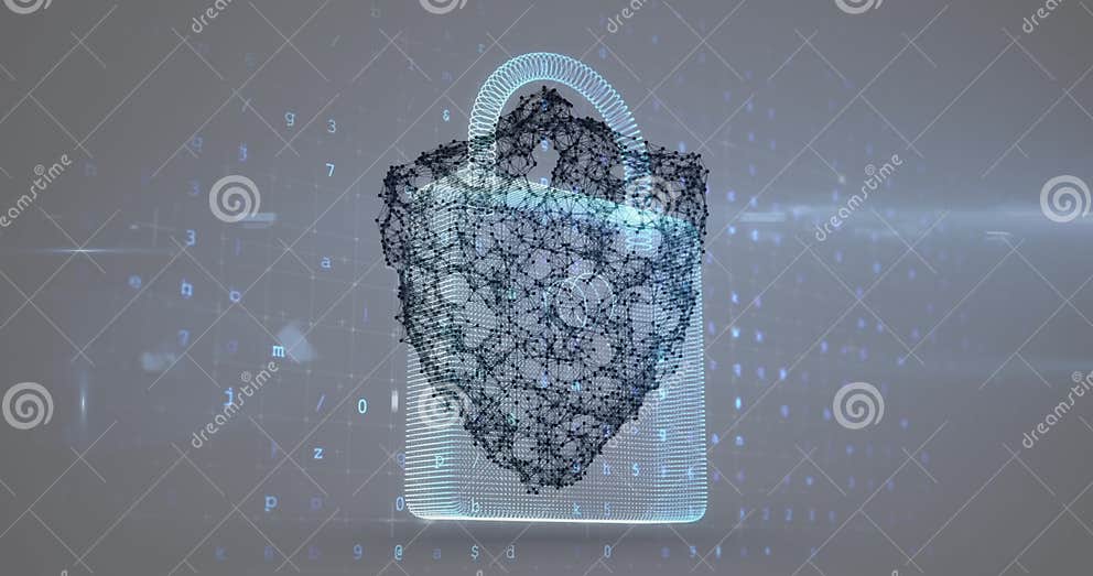 Image of Changing Numbers and Letters Over Online Shield and Security Padlock Stock Image ...