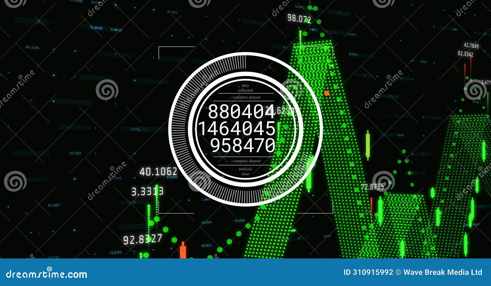 Image of Changing Numbers in Loading Circle Over Graphs and Digits on Black Background Stock ...