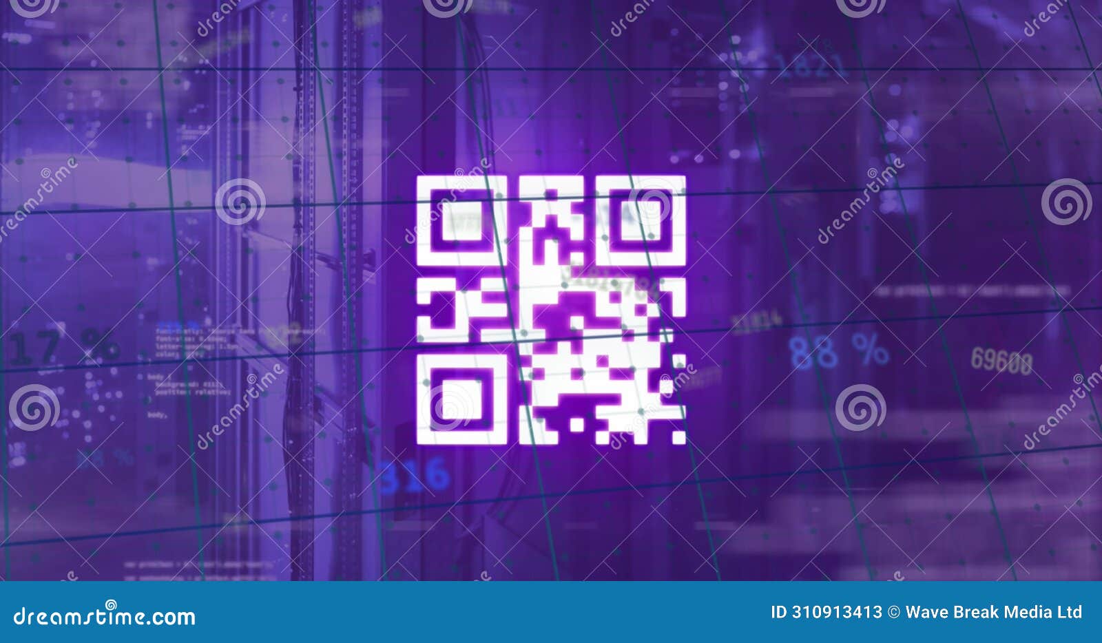 Image of Changing Numbers Over Neon Qr Code and Data Processing Against ...