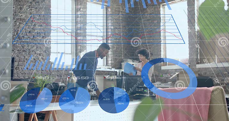 Image of Charts Processing Data Over Diverse Colleagues Unpacking at ...