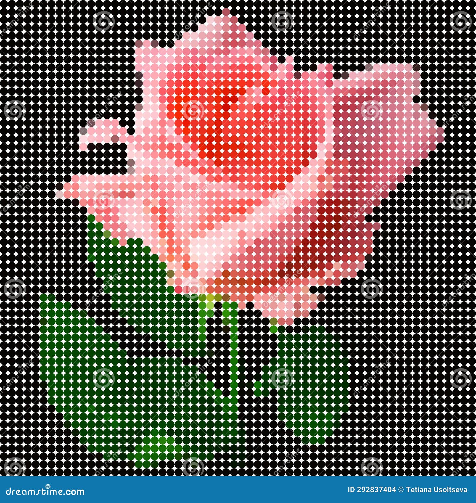 Image in Checkered Boxes for Creativity "rose with Leaves" on a Black ...