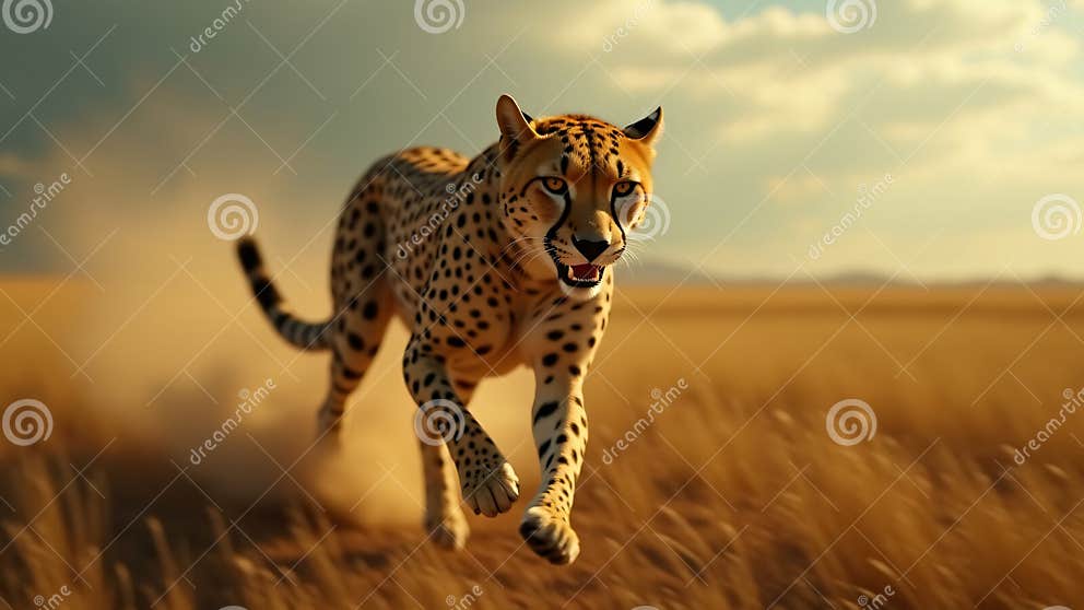 Image of a Cheetah Chasing Its Prey Stock Illustration - Illustration ...