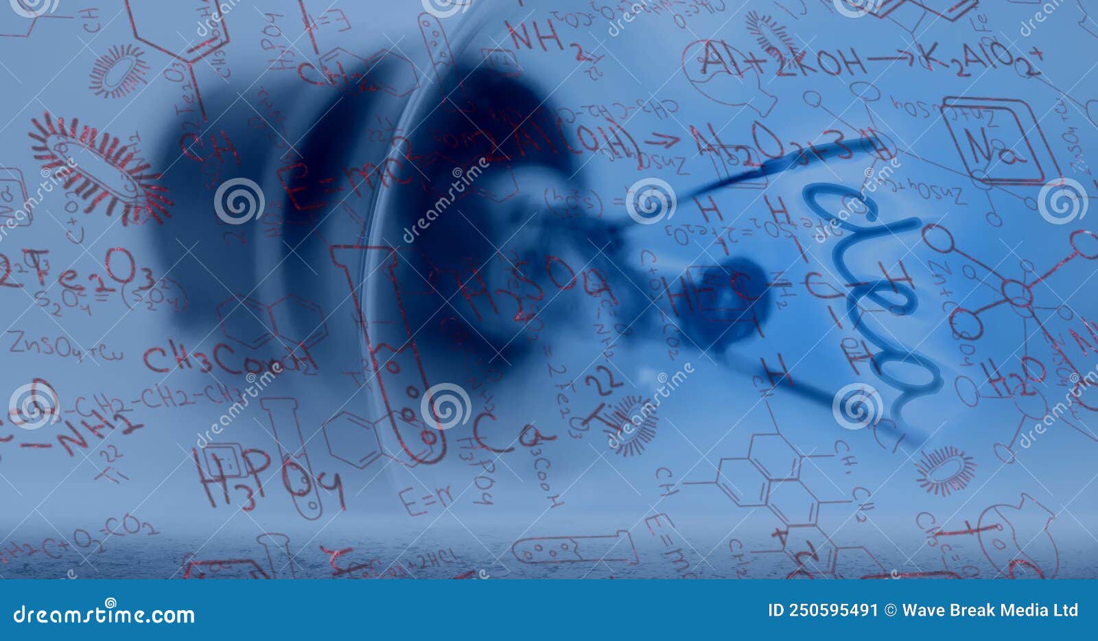 Image of Chemical Formulas on Blue Background with Bulb Stock Image ...