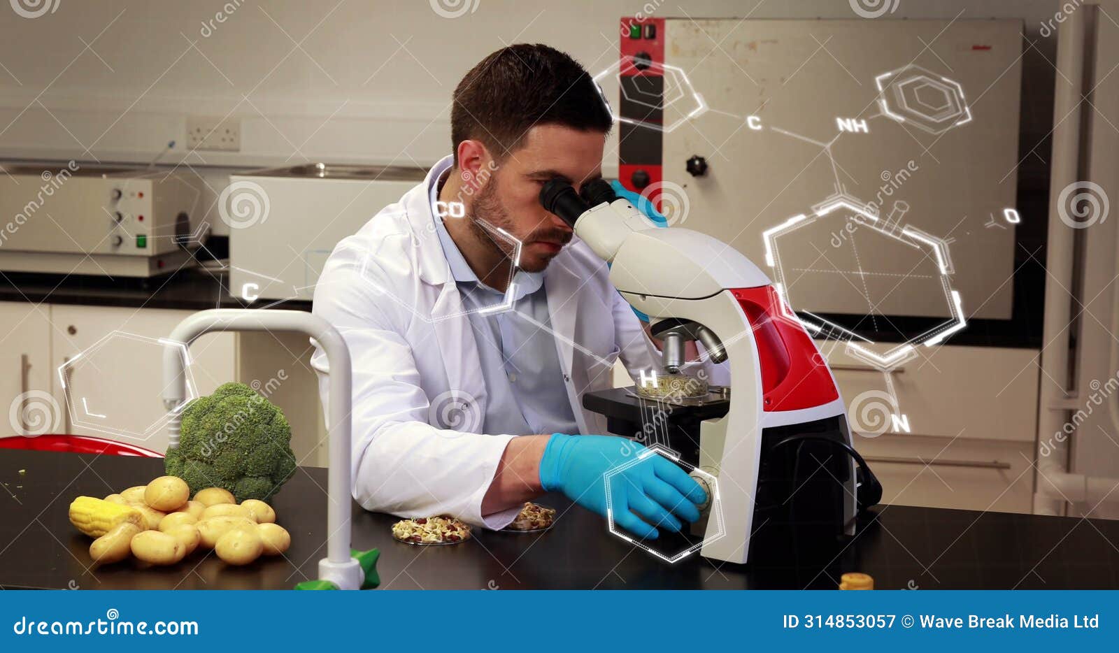 Image of Chemical Formulas Over Caucasian Male Lab Worker Using ...