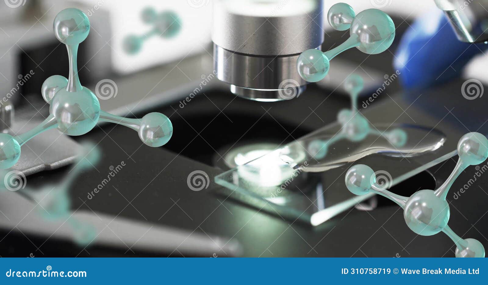 Image of Chemical Molecules Over Laboratory Microscope on White ...