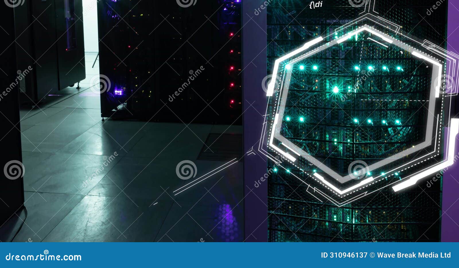 Image of Chemical Structures Floating Against Computer Server Room ...