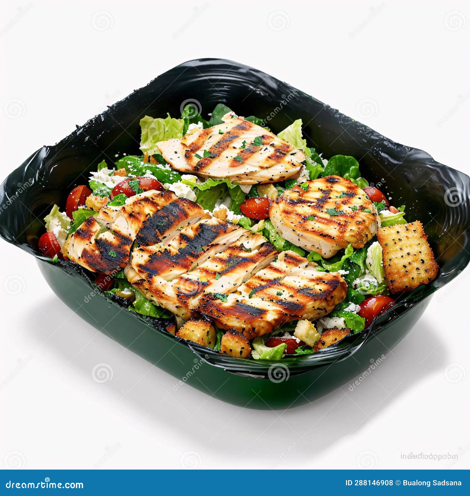 Chicken Caesar Salad with Grilled Chicken and Croutons. Stock ...