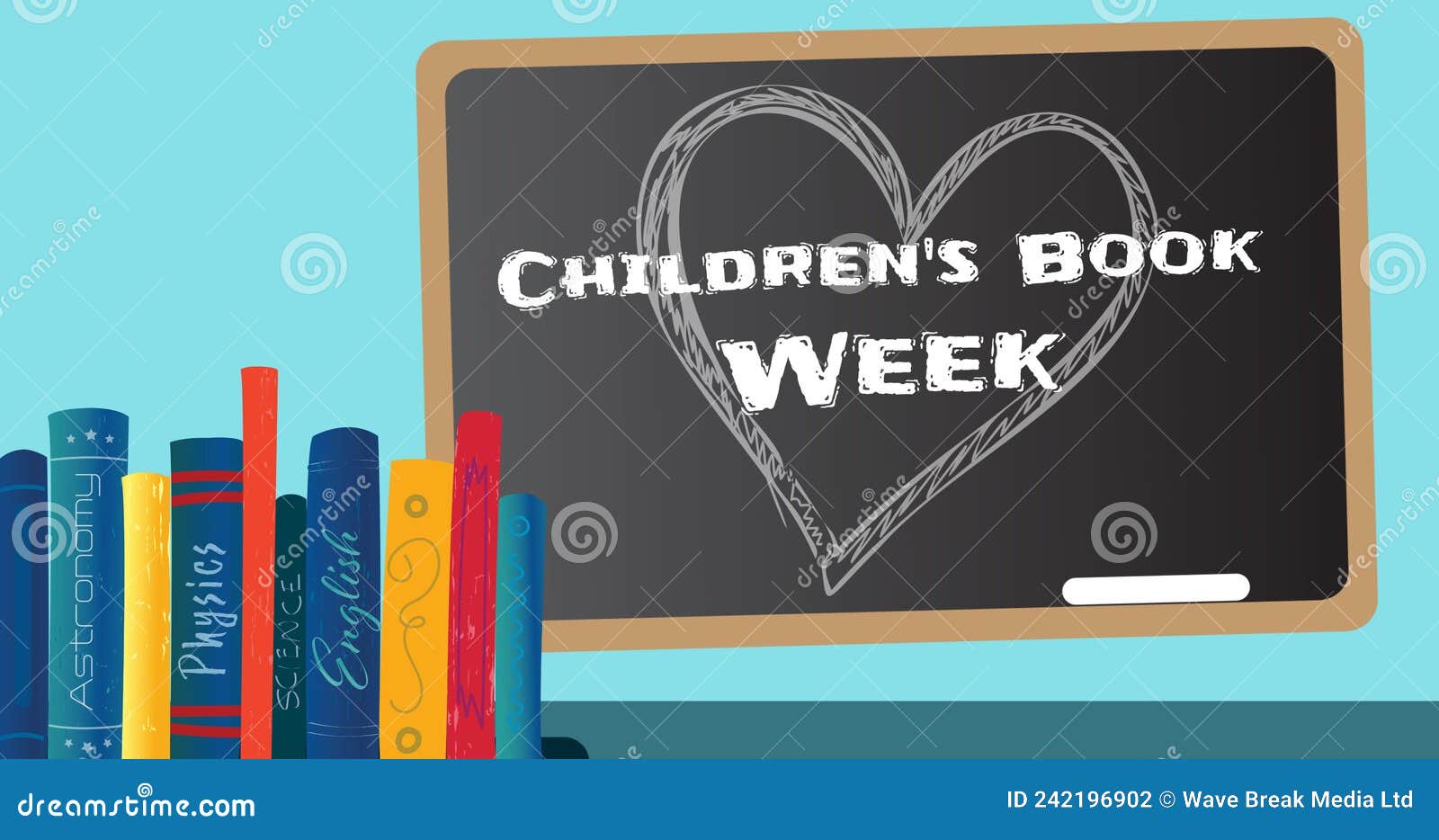 Image of Children Book Week Text Over Blackboard and Books on Blue ...