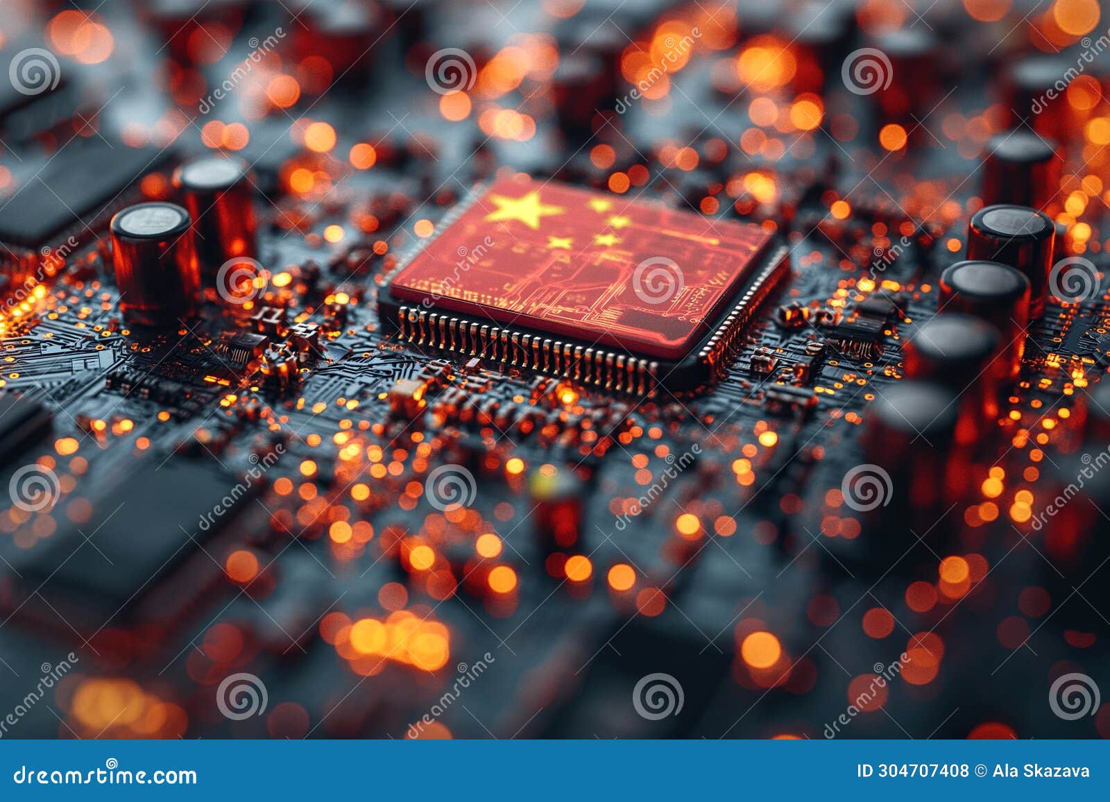 An Image of the Chinese Flag on an Integrated Circuit Board ...