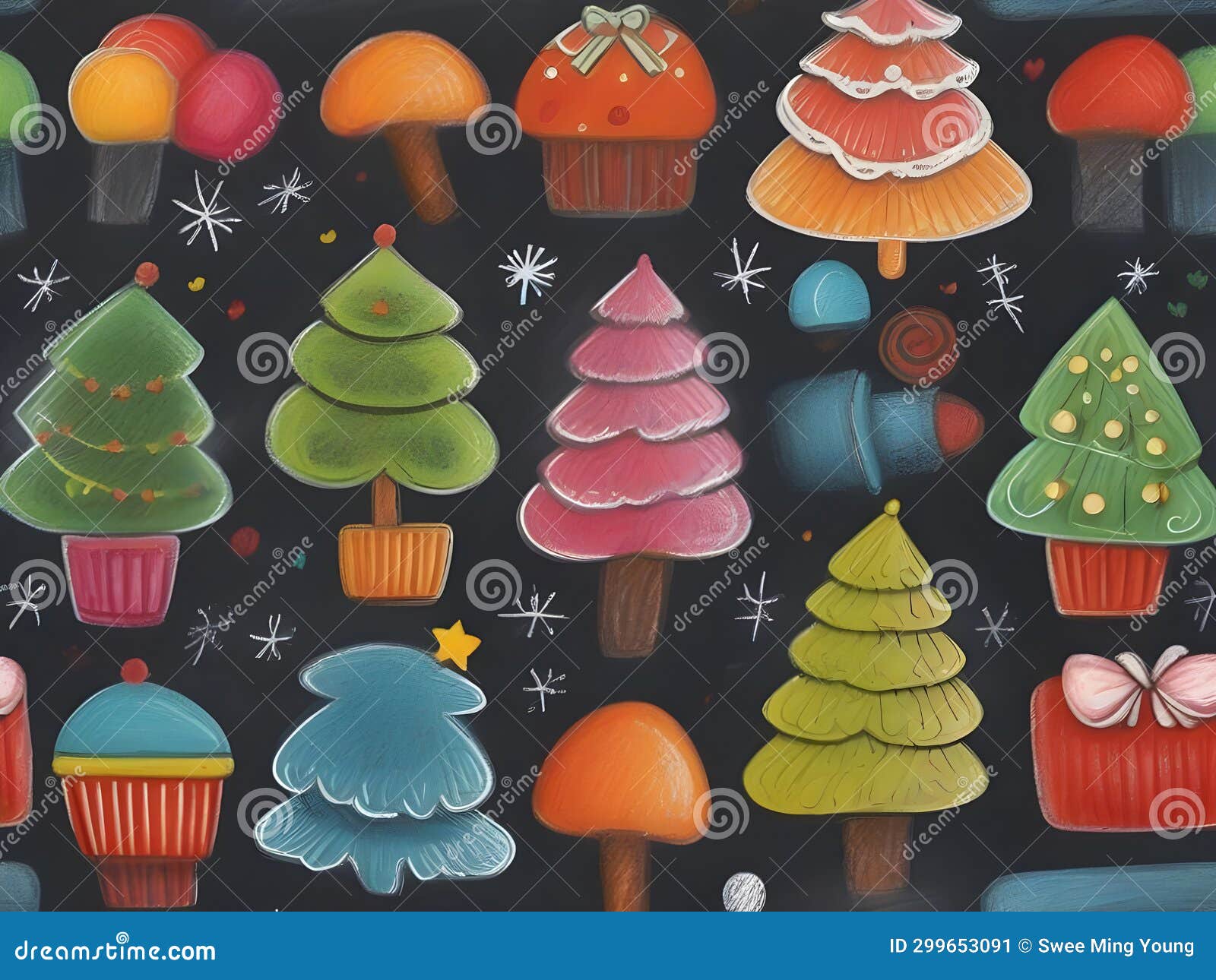 Image of the Christmas Theme Drawing with Chalk by Children in Colors ...