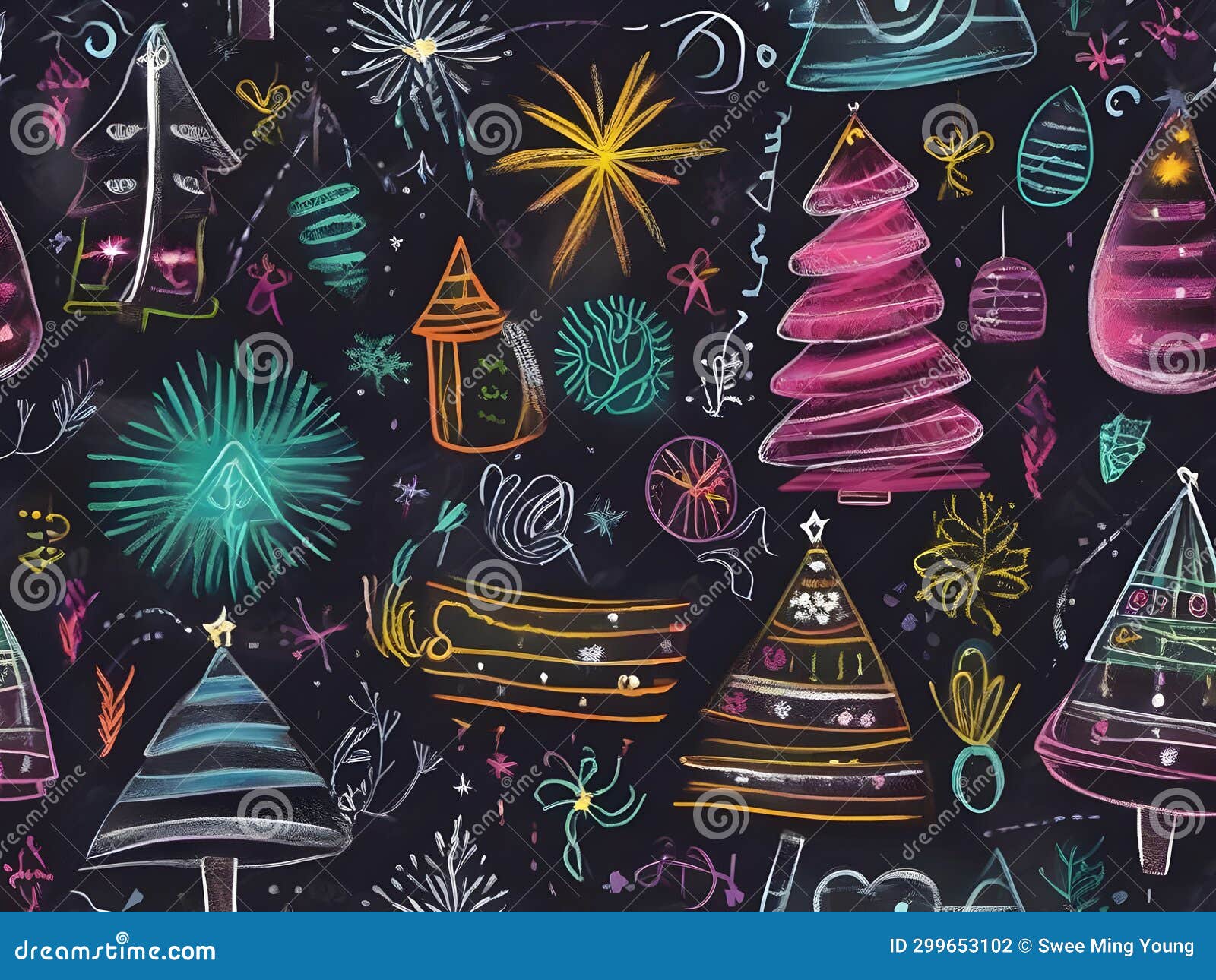 Image of the Christmas Theme Drawing with Chalk by Children in Colors ...