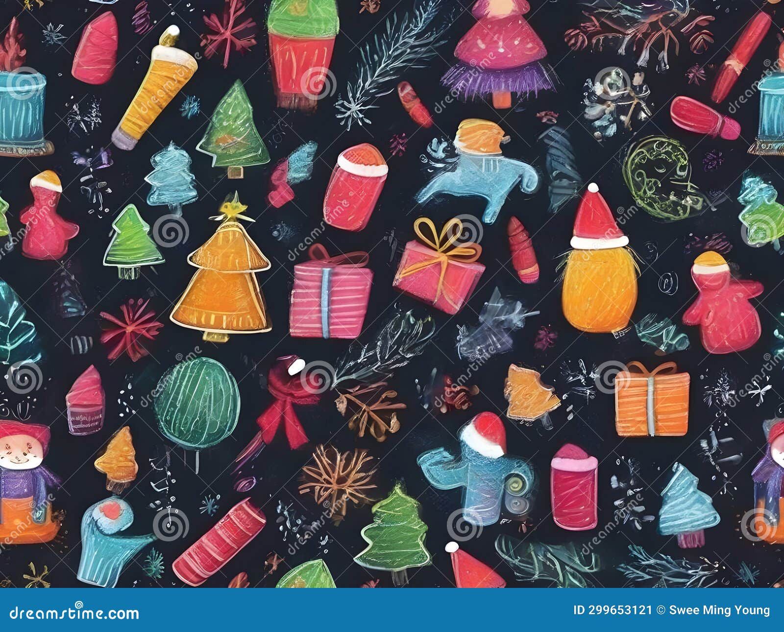 Image of the Christmas Theme Drawing with Chalk by Children in Colors ...