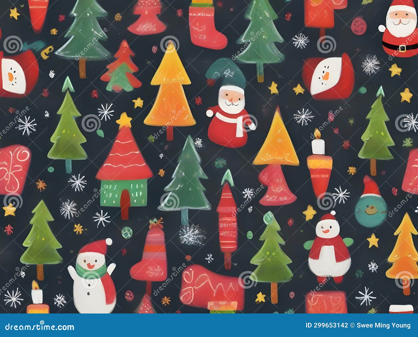 Image of the Christmas Theme Drawing with Chalk by Children in Colors ...